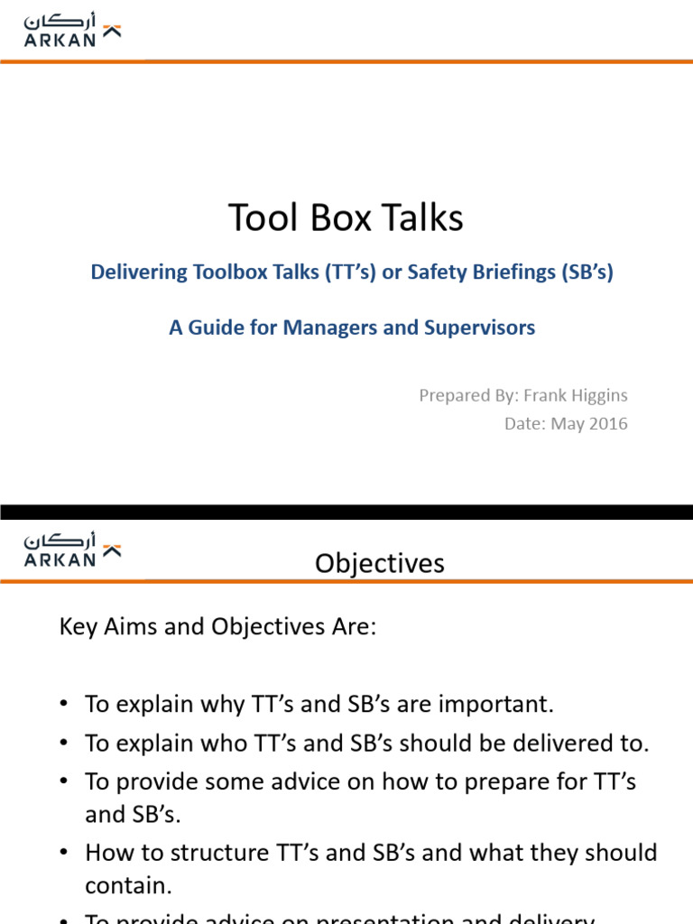 Tool Box Talks and Safety Briefs | PDF | Occupational Safety And Health ...