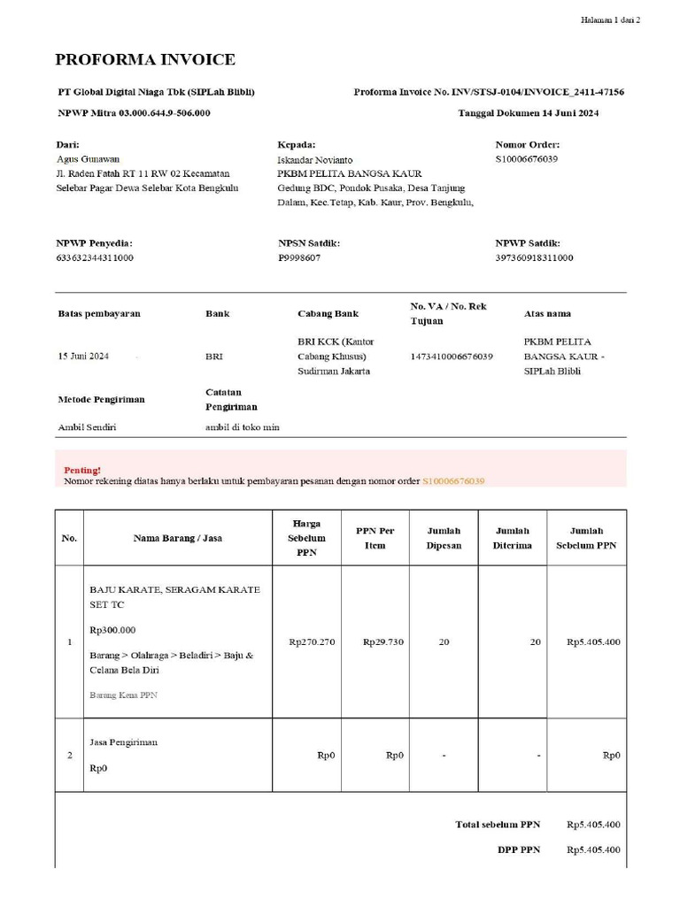 Proforma Invoice S10006676039 | PDF