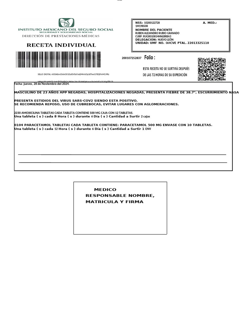 Receta Imss en Blanco Imss Editable | PDF | Especialidades Medicas ...