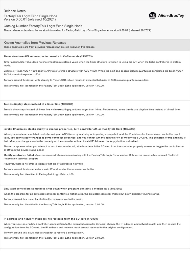 FactoryTalk Logix Echo Single Node - 3.00.01 (Released 10 - 2024) | PDF | Computer Engineering ...