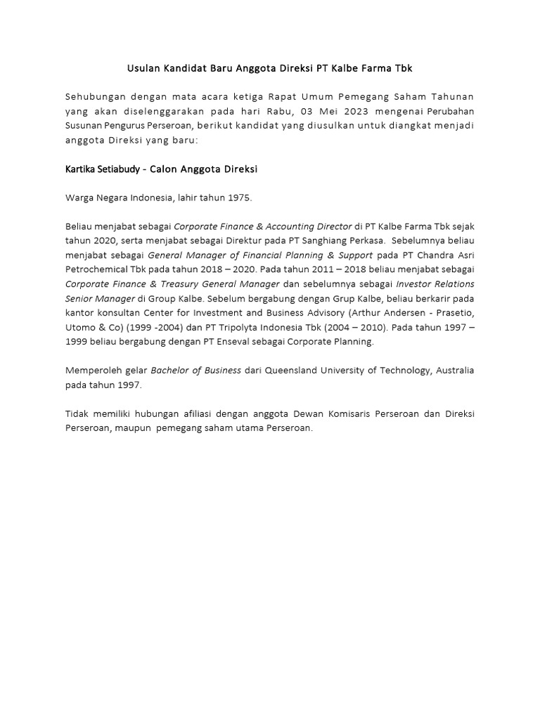 CV Kartika Setiabudy | PDF