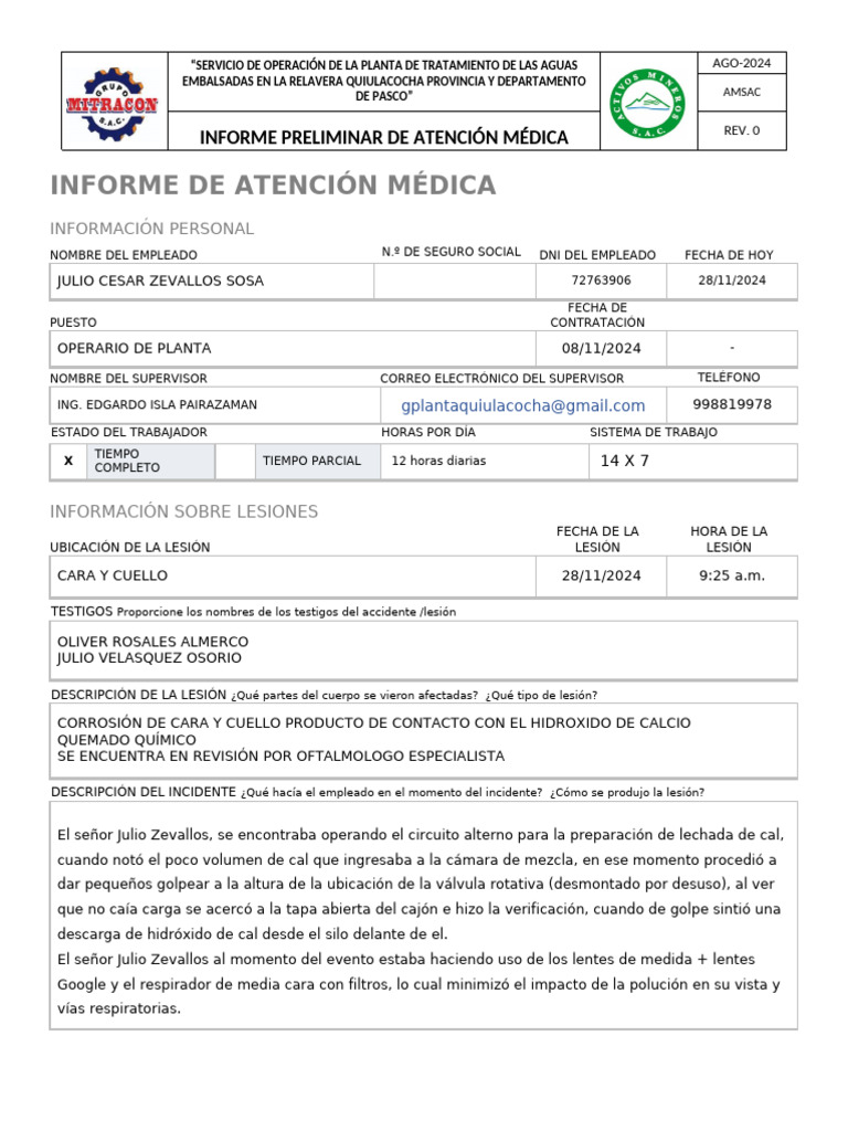 IC Work Related Accident Injury Report Form Template 10691 WORD ES | PDF