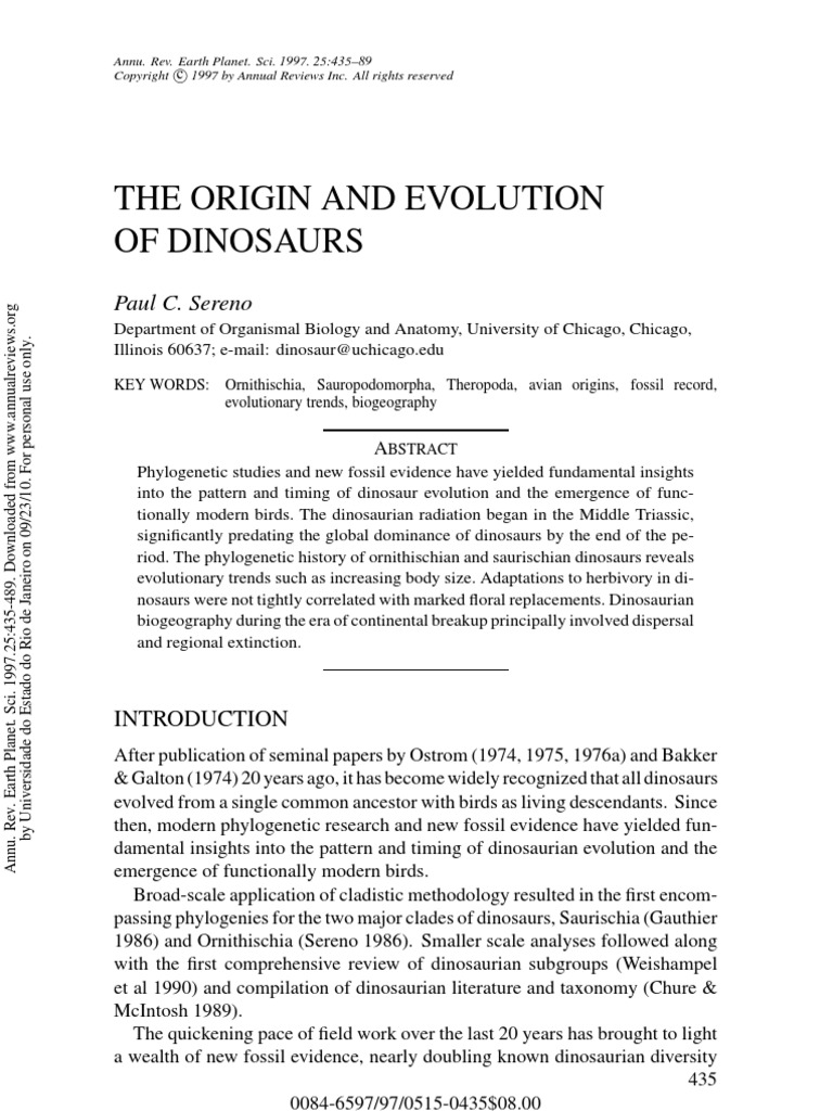 The Origin and Evolution of Dinosaurs | PDF | Dinosaurs | Taxa