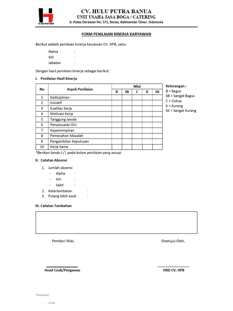 Form Penilaian Karyawan | PDF