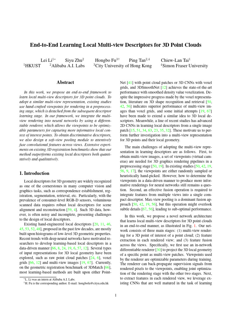 End-to-End Learning Local Multi-View Descriptors For 3D Point Clouds | PDF | Rendering (Computer ...