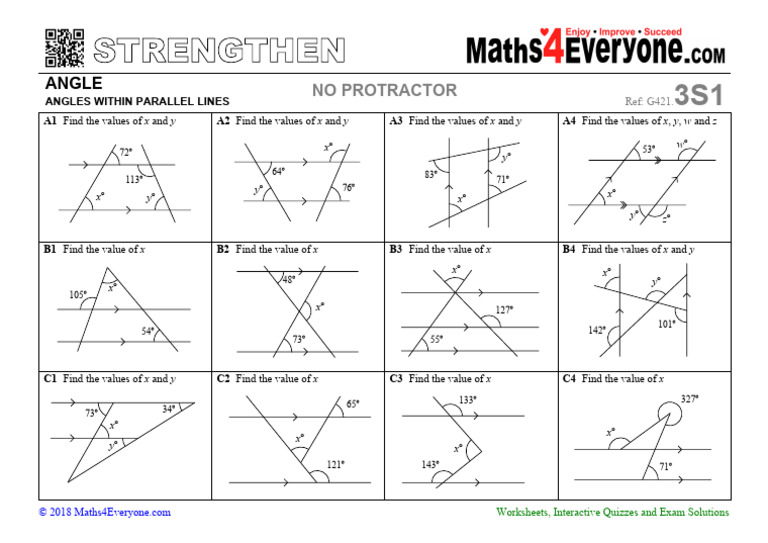 Angles on parallel-lines exercise -QUESTIONS (1) | PDF