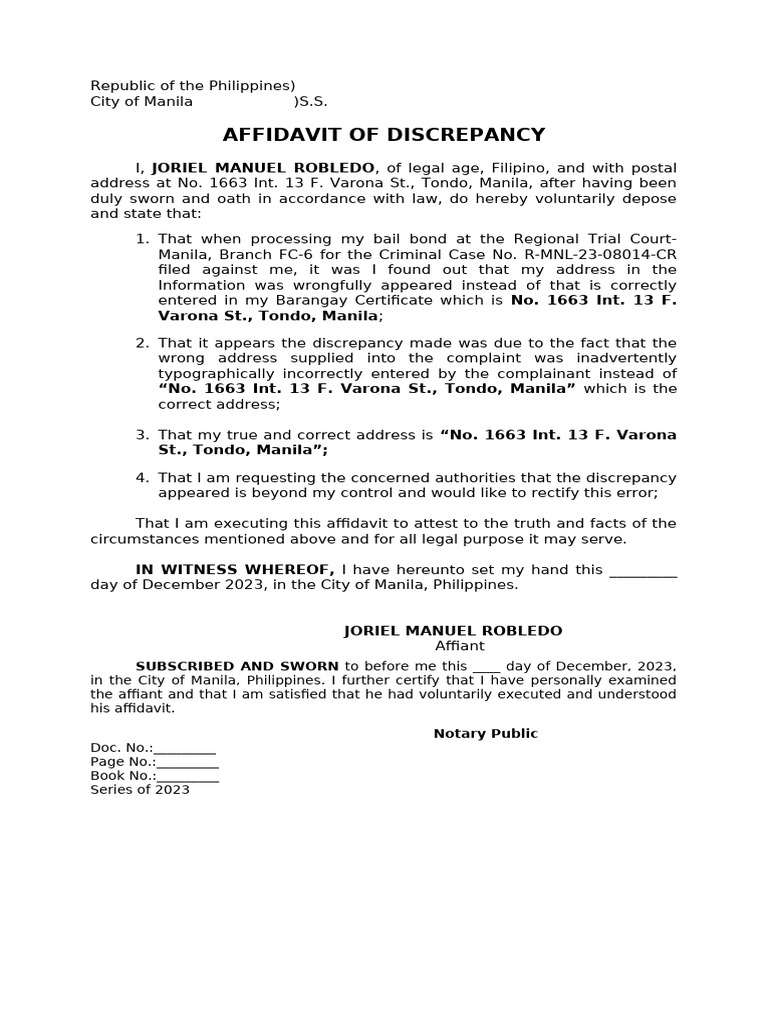 Affidavit of Discrepancy Richard Ramos | PDF