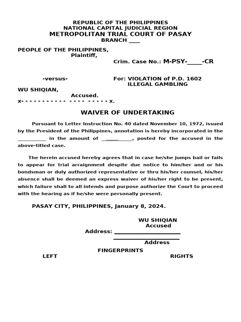 waiver-RTC-UNDERTAKING 3 | PDF