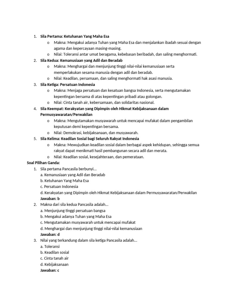 Materi Dan Soal Makna Sila-Sila Pancasila | PDF