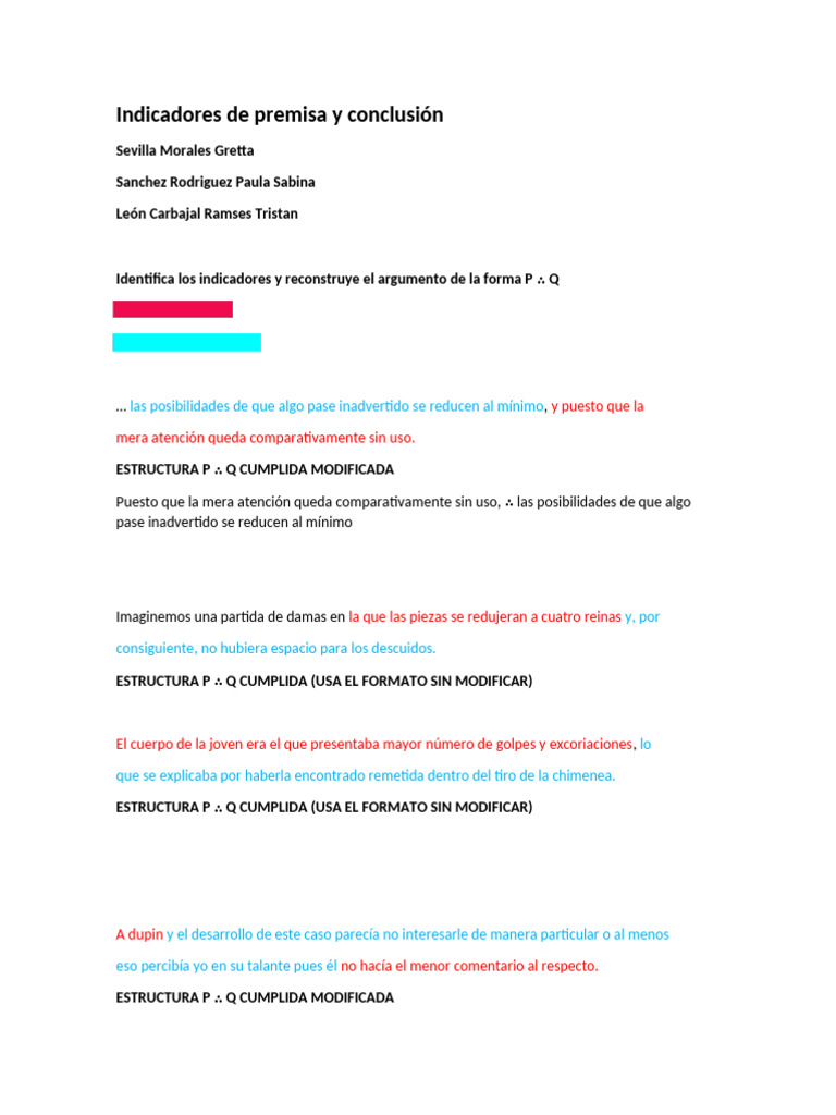 Indicadores de Premisa y Conclusión | PDF