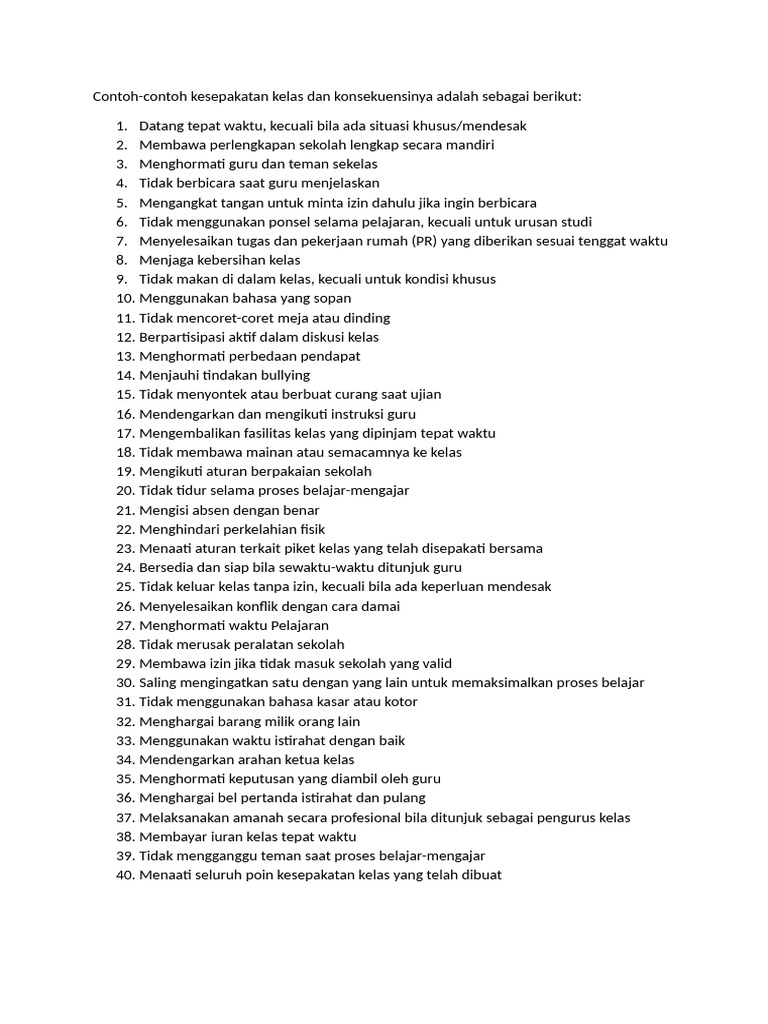 Kesepakatan Kelas dan Aturan Penting | PDF