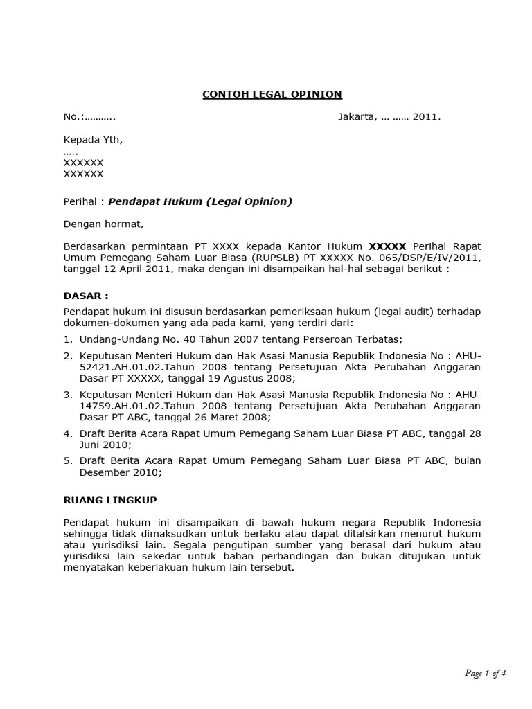 Legal Opinion (Contoh) | PDF