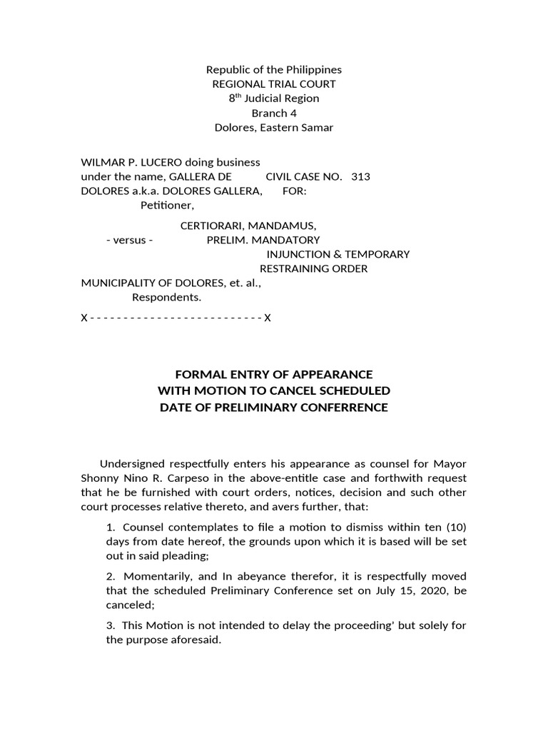 Entry of Appearance With Motion | PDF | Legal Procedure | Judiciaries