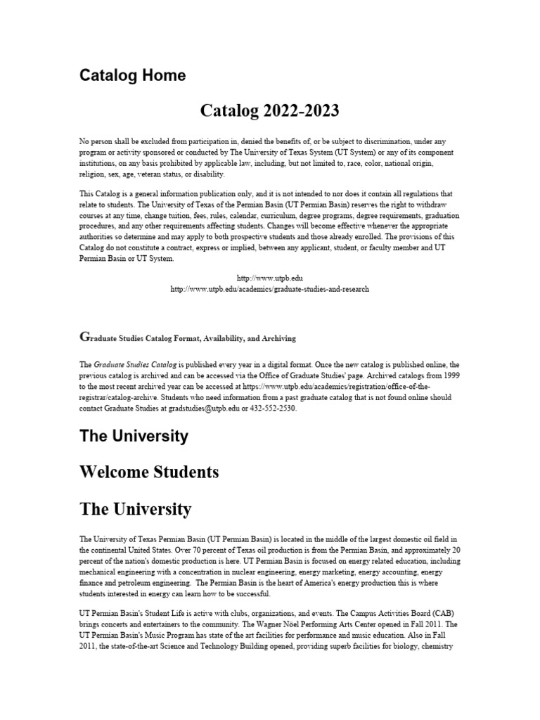 UT Permian Basin Graduate Catalog 2022-2023 | PDF | Graduate Record ...