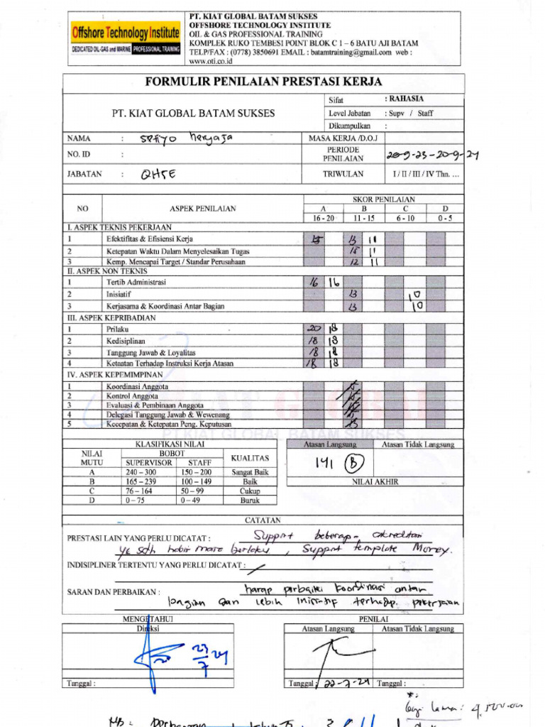 Formulir Penilaian Prestasi Kerja - Setyo H | PDF