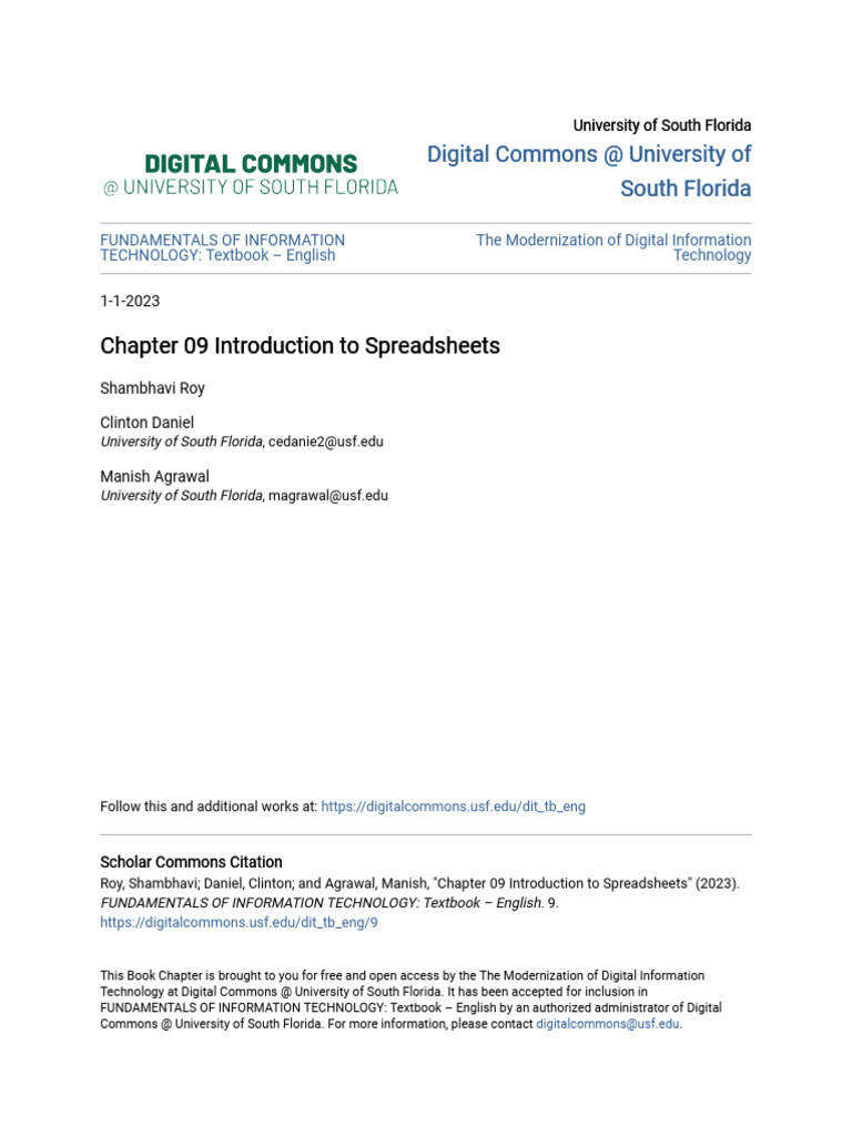Chapter 09 Introduction To Spreadsheets | PDF | Spreadsheet | Microsoft Excel