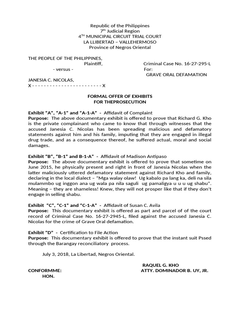 Grave Oral Defamation Case Filing | PDF | Defamation | Affidavit