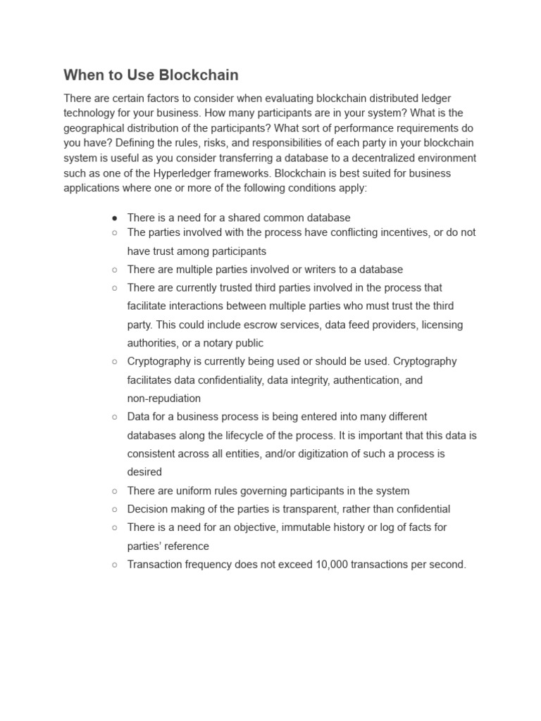 Decide When To Use and When Not To Use Blockchain Technology. | PDF ...