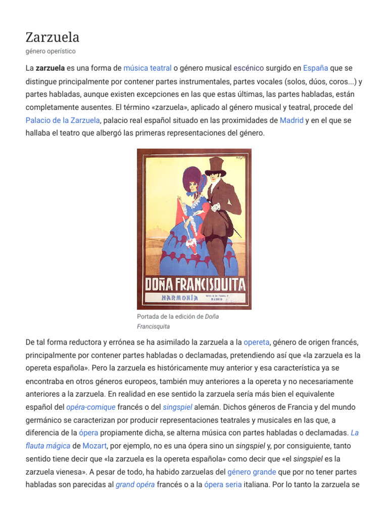 Historia y Evolución de la Zarzuela | PDF