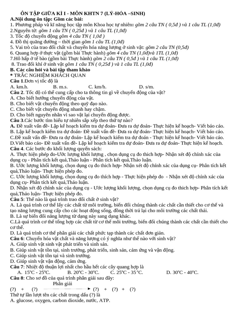 KHTN 7 - Ôn KT GKI | PDF