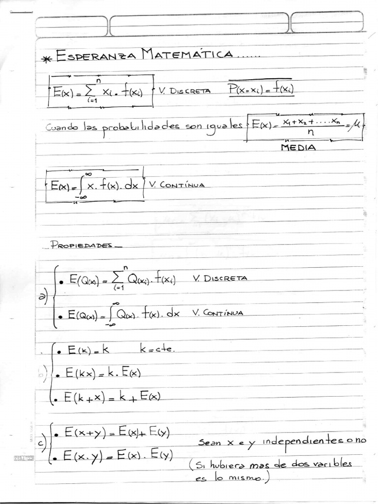 Esperanza Matemática Formulas | PDF