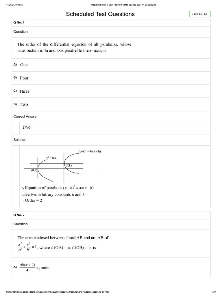 Integral Calculus II CET 12th Test Series (18-11) | PDF | Calculus ...