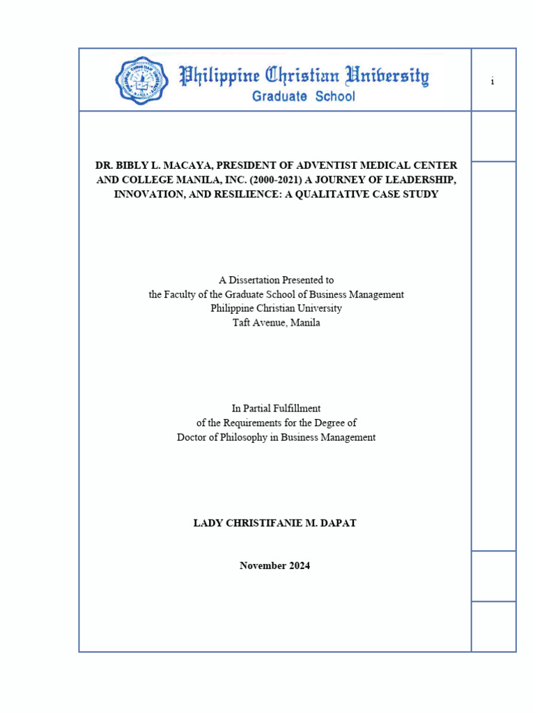 PCU - DAPAT, LADY - President BLMacaya A Qualitative Case Study ...