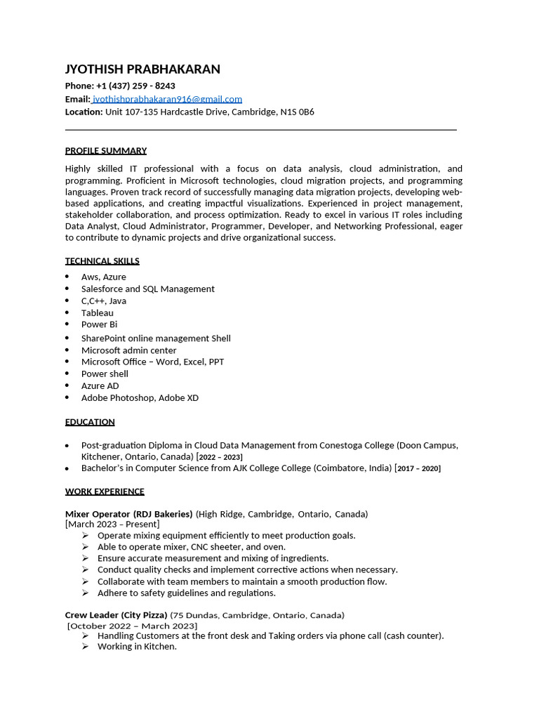 Jyothish Prabhakaran Resume 2024 | PDF | Share Point | Cloud Computing