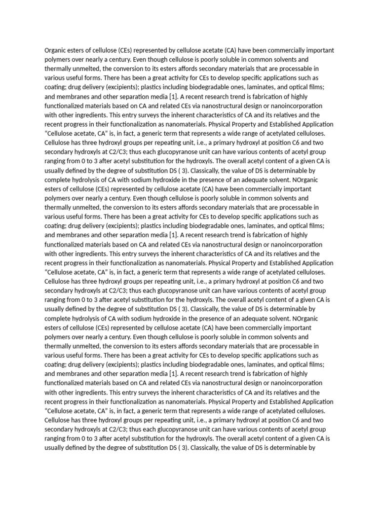 Organic Esters of Cellulose | PDF | Cellulose | Ester