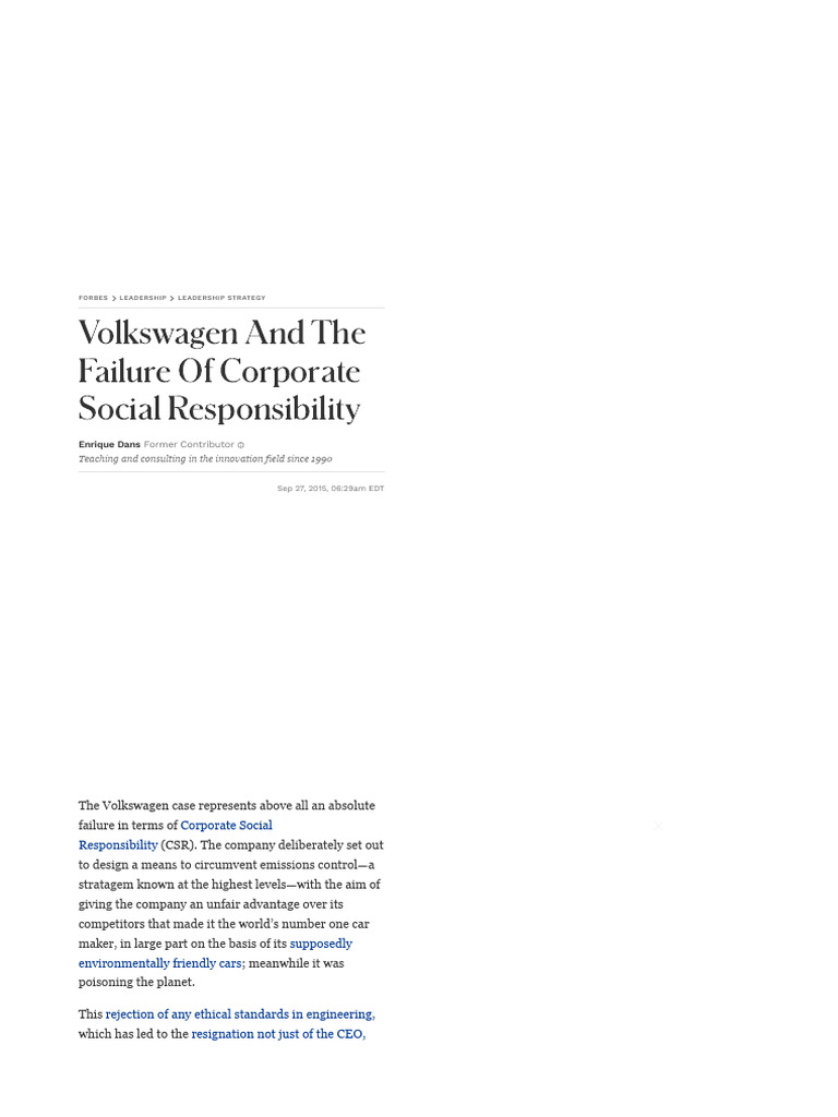 Week 6 Tutorial Case Study - Volkswagen | PDF | Corporate Social ...
