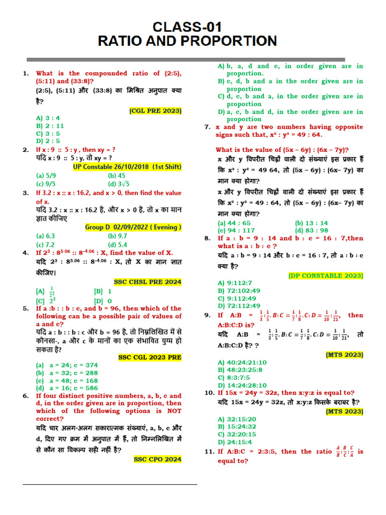 Complete Ratio & Proportion Concepts+Questions+Solutions Selection ...