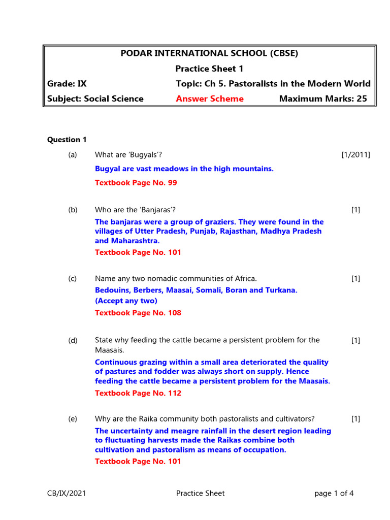 AS - CBSE - IX - SS - CH 5 Pastoralists in The Modern World - Practice Sheet 1 | PDF ...
