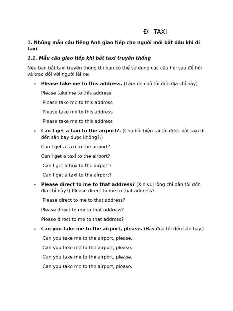 English Phrases for Taxi Rides | PDF | Vietnam | Hue
