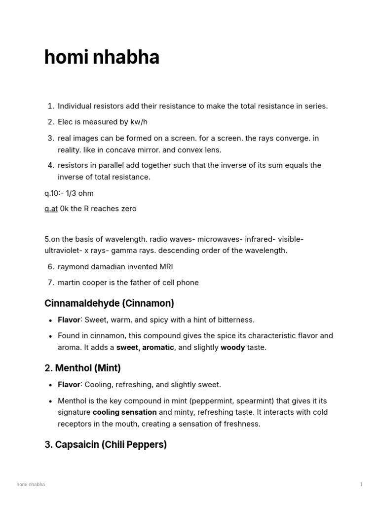 Homi bhabha tips | PDF | Taste | Leaf