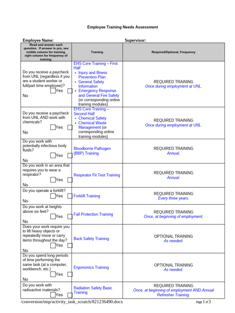 Employee Training Needs Assessment Template | PDF | Labor Relations ...