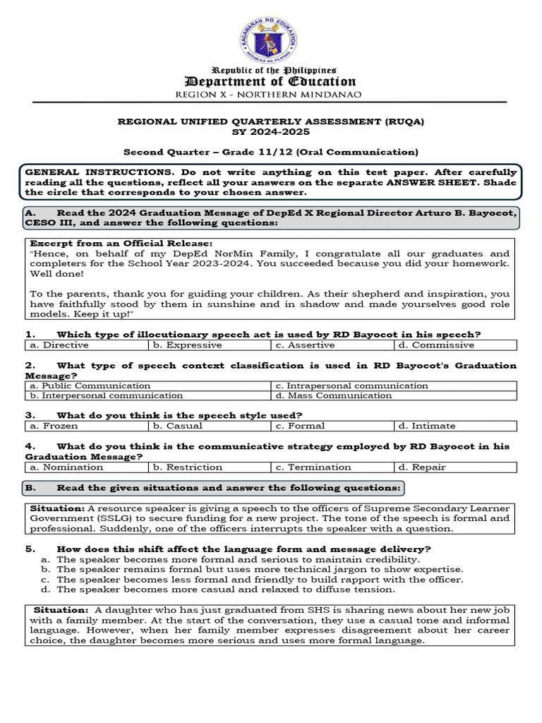English 11-12 Q2 - FINAL | PDF | Speech | Communication