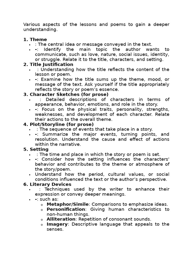 Various Aspects of The Lessons and Poems To Gain A Deeper Understanding ...