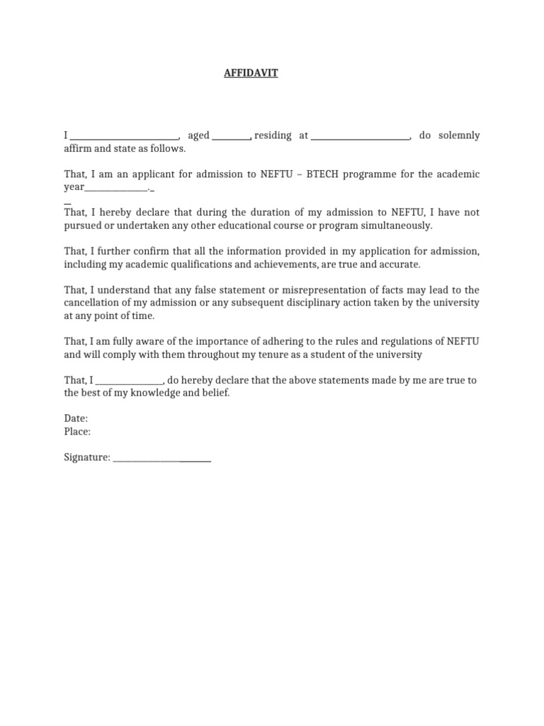 Student Affidavit | PDF