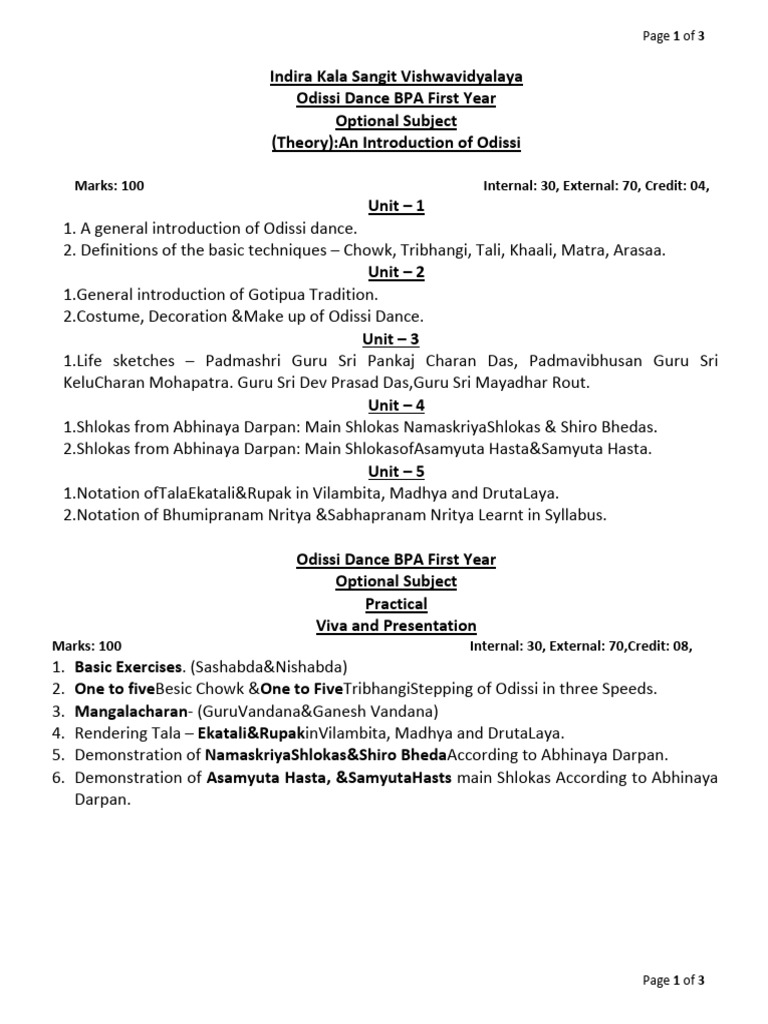 Odissi Dance BPA Course Overview | PDF | Dances | Concert Dance