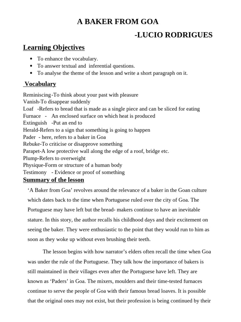 A BAKER FROM GOA | PDF