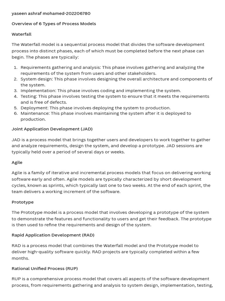 Overview of 6 Types of Process Models (1) | PDF | Agile Software Development | Systems Architecture