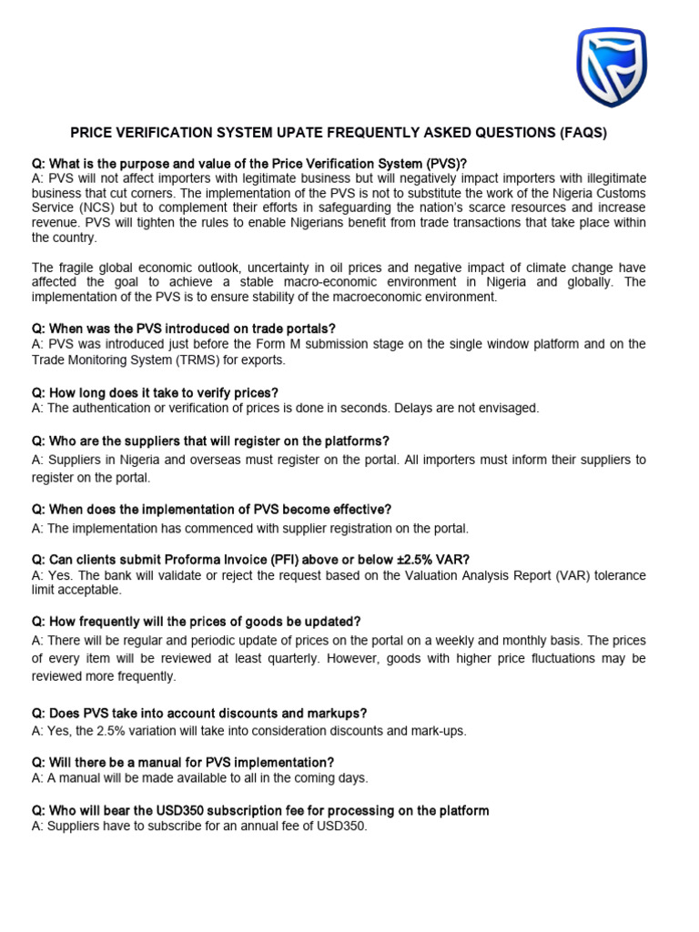 Frequently Asked Questions (FAQs) On Price Verification System Update ...