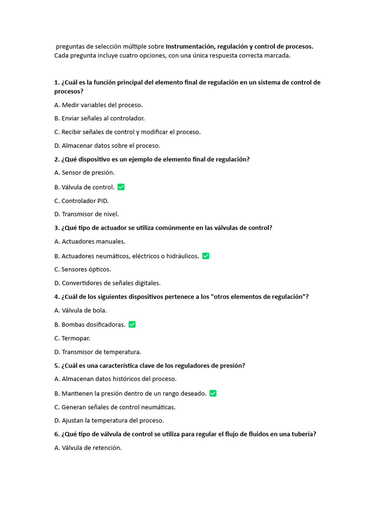 Taller Instrumentación, Regulación y Control de Procesos - RESPUESTAS | PDF | Sensor | Sistema ...