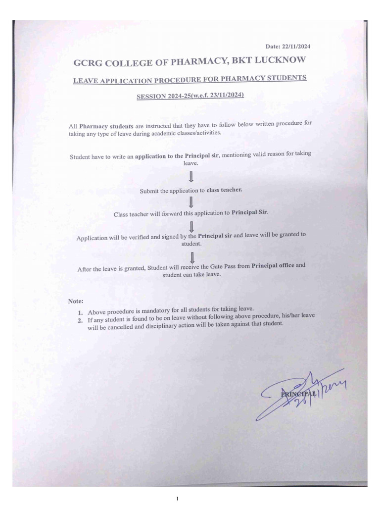 Leave Procedure For Pharmacy Studen | PDF