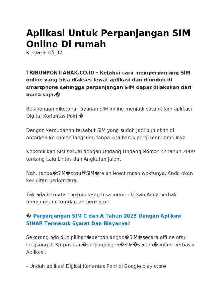 Perpanjangan SIM Online Mudah 2023 | PDF
