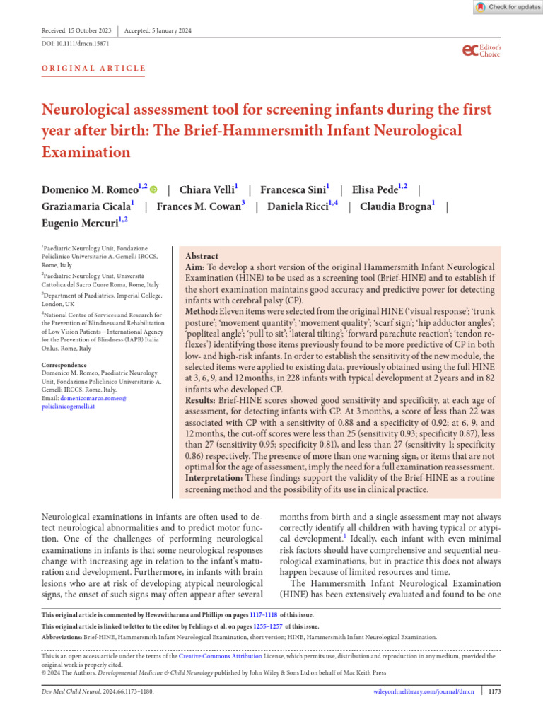 Develop Med Child Neuro - 2024 - Romeo - Neurological Assessment Tool ...