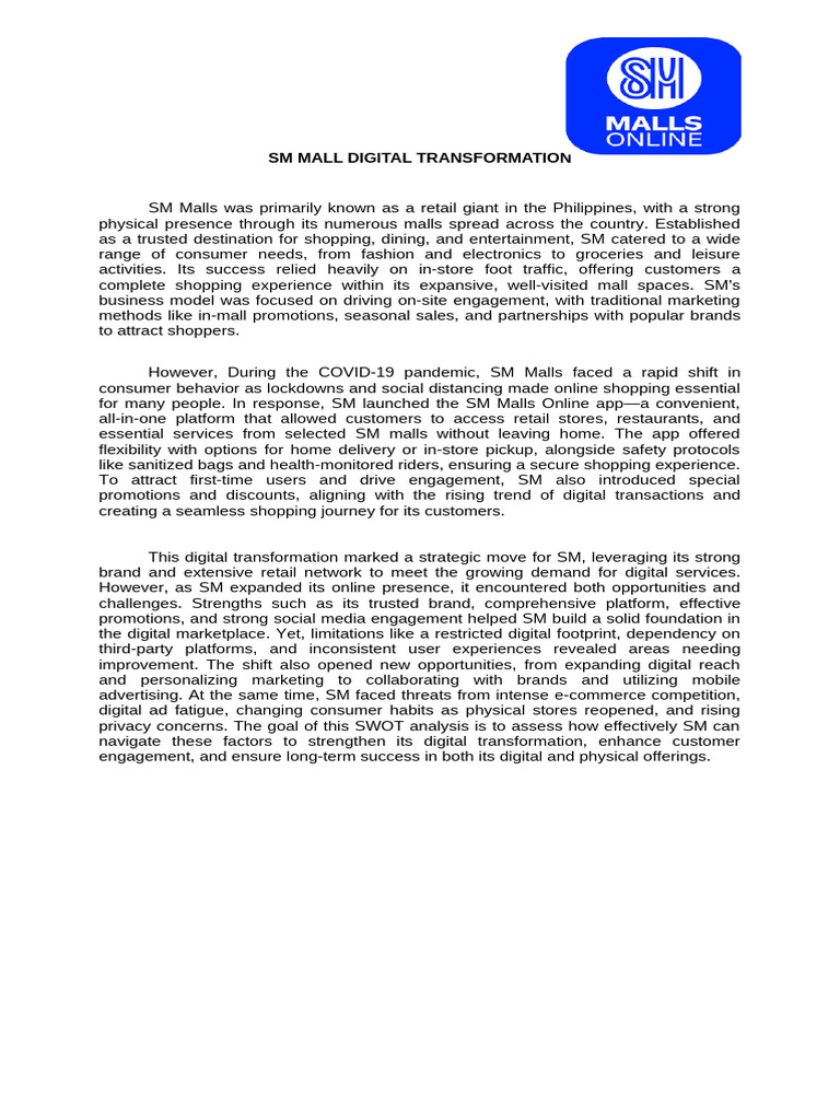 SM Mall Swot Analysis | PDF | Retail | Shopping Mall