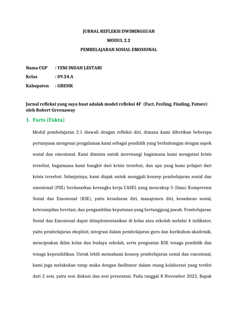 2.2.jurnal Refleksi Dwimingguan | PDF