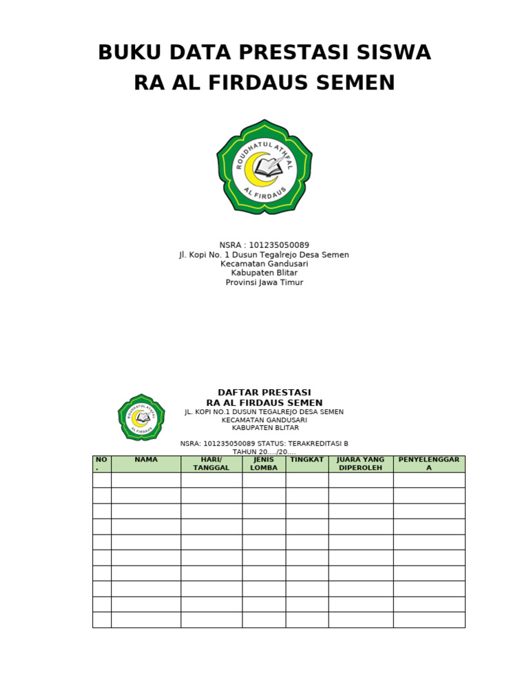 Buku Data Prestasi Siswa | PDF