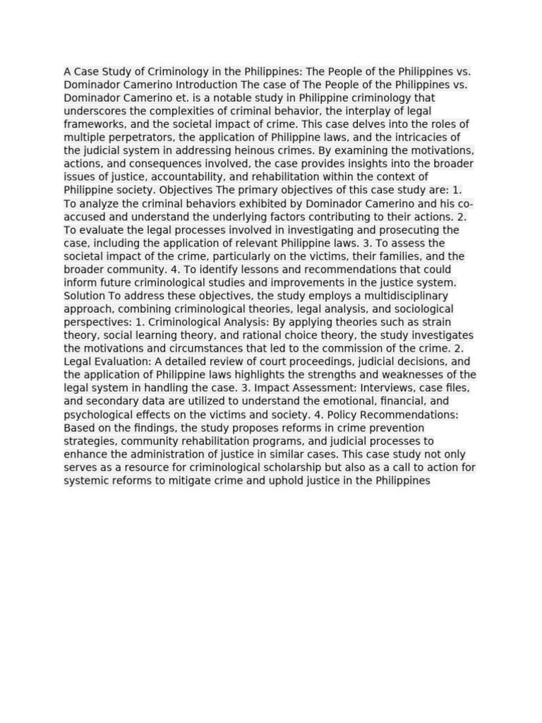 Criminology Case Study: Camerino in PH | PDF | Crimes | Crime & Violence